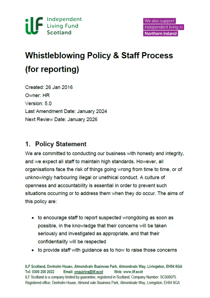 Whistleblowing Policy | ILF Scotland