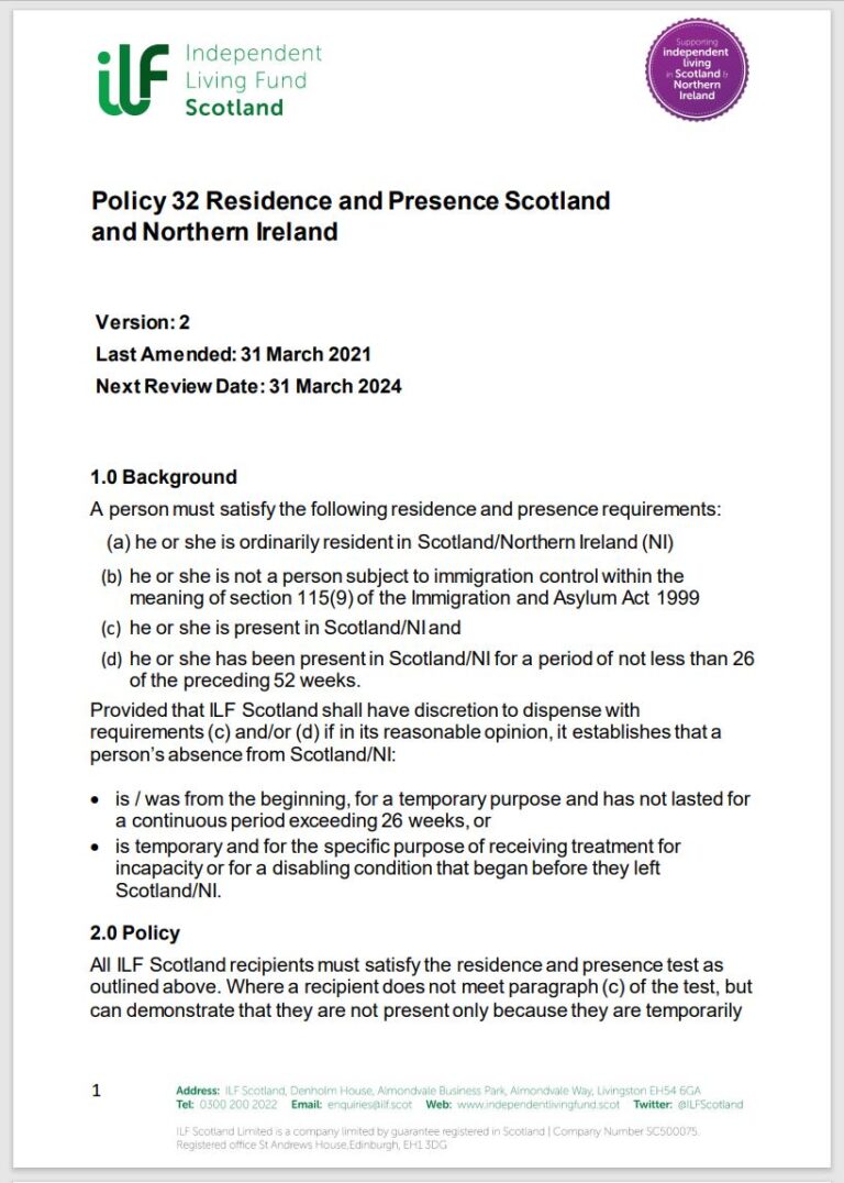 Policy 32 - Residence and Presence Scotland and Northern Ireland | ILF ...