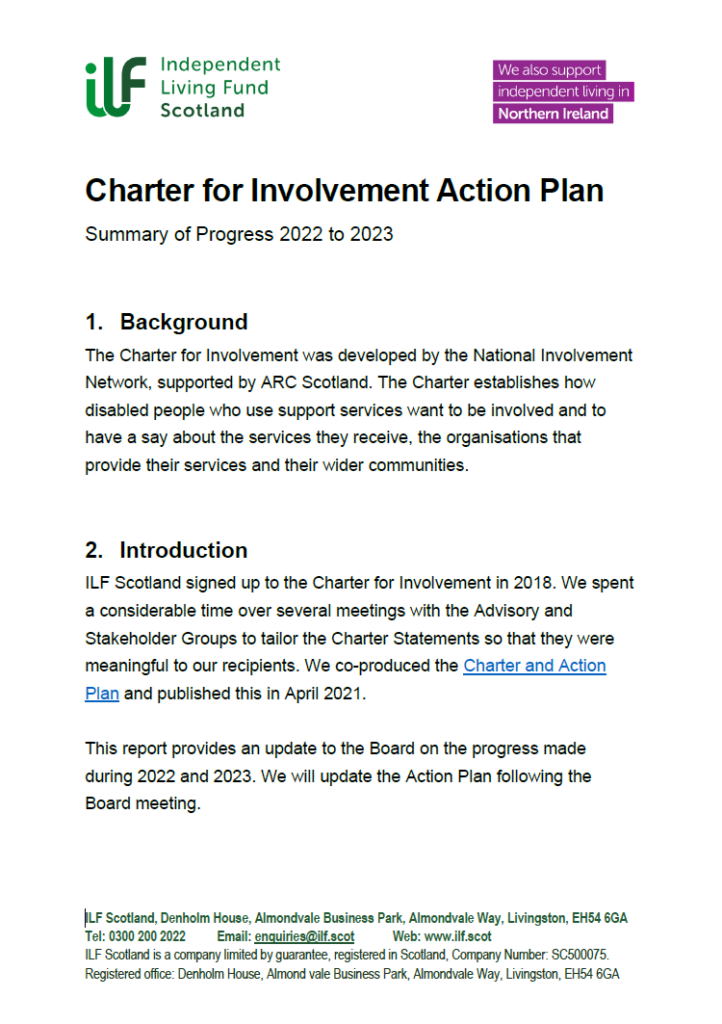 Charter for Involvement Action Plan Update Summary 2022 to 2023 | ILF ...