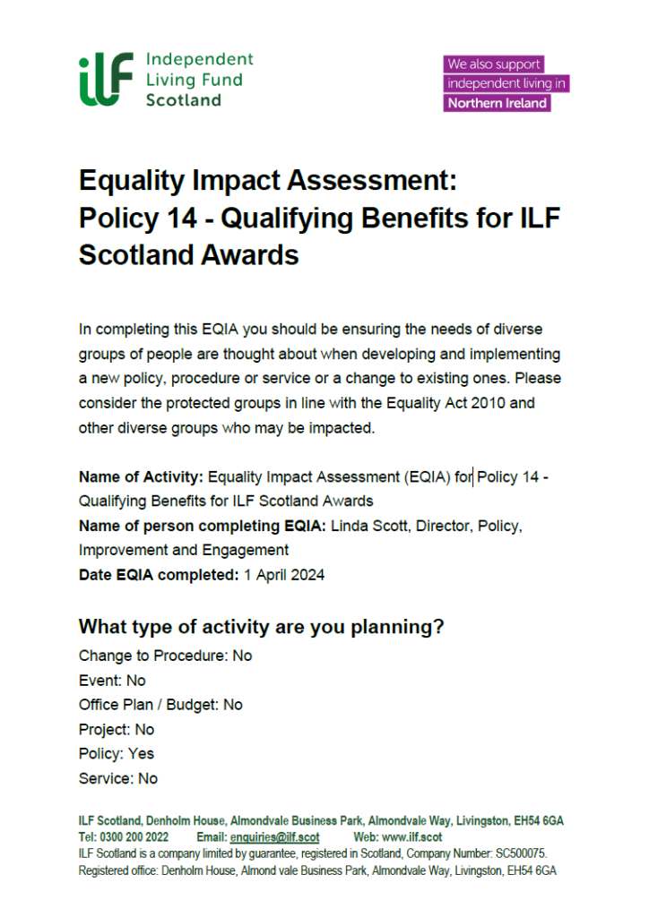 EQIA: Policy 14 - Qualifying Benefits for ILF Scotland Awards | ILF ...